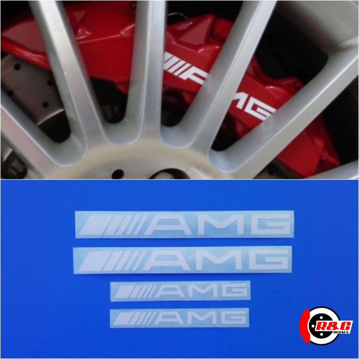 AMG Brake Caliper Straight Decal Sticker Set of 4 (White) - R&G Brake Caliper Decals Specialist