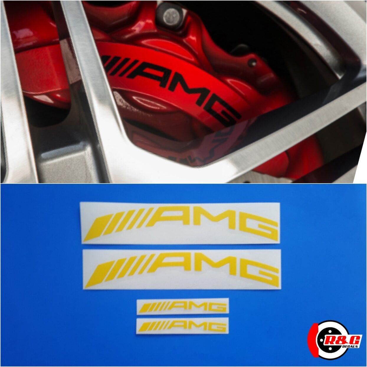 AMG Curve Brake Caliper Decal Sticker Set of 4 (Yellow) - R&G Brake Caliper Decals Specialist