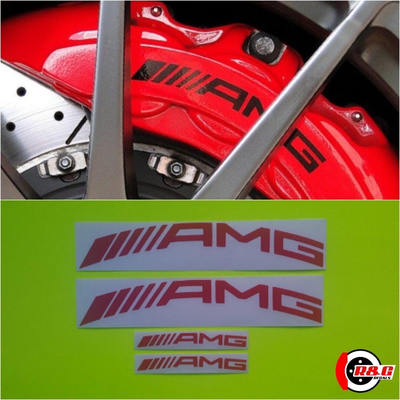 AMG Curve Brake Caliper Decal Sticker Set of 4 (Red) - R&G Brake Caliper Decals Specialist
