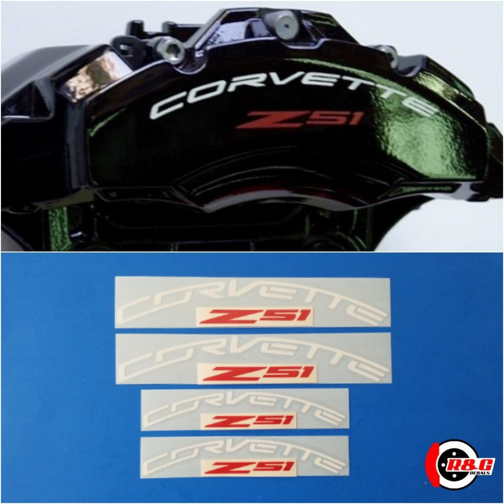 Corvette Z51 Brake Caliper Sticker Set of 8 Decals (White & Red) - R&G ...
